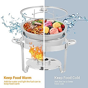 ROVSUN 5Qt 4 Pack Chafing Dish Buffet Set, Stainless Steel Round Chafers for Catering, Buffet Servers and Warmers Set with Glass Lid & Lid Holder, Thick Stand Frame for Wedding Party Banquet Event