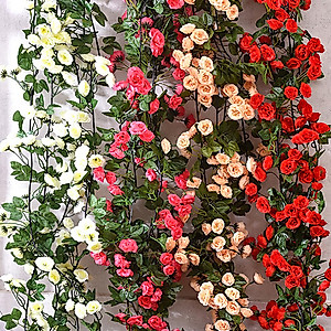 Fulercni 10PCS Fake Rose Garland, 7.5Ft Artificial Vines Flowers Hanging Rose Vine for Wedding Home Office Arch Arrangement Decoration
