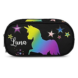 Custom Pencil Pen Case, Personalized Pencil Bag Pouch Box with Zipper, Pencil Pouch for School Office and Travel Colorful Unicorn