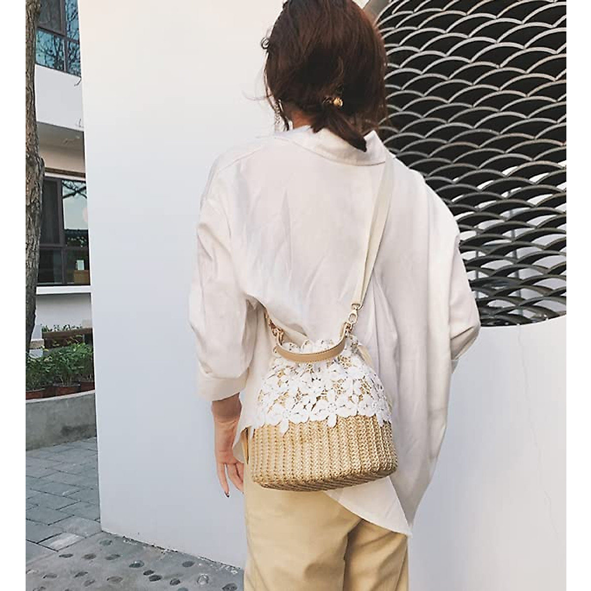 Straw Bag Beach Bag Small Tote Bag Shoulder Bag Flower Lace Handbag Satchel Crossbody Bag Purses 2023