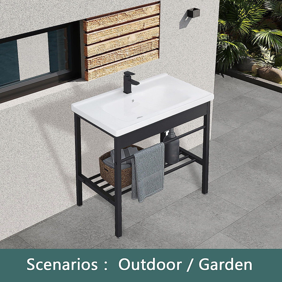 Freestanding Bathroom Console Sink, Bathroom Vanity with Sink, 28.3" x 19" x 32.3" Ceramic Console Sink Set With Bracket, Utility Sink for Laundry Room, Washing Room, Garage, Basement, Outdoor, Indoor