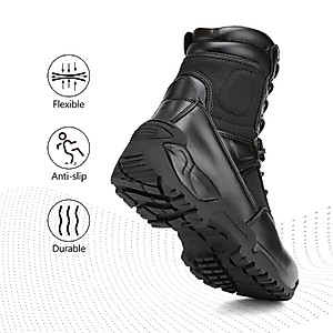 NORTIV 8 Mens Military Tactical Work Boots Side Zip 8 Inches Hiking Motorcycle Combat Boots Black Size 8.5 M US Response