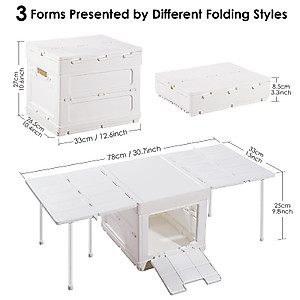 Senhuok Camping Box Folding Table Storage Camping Box Collapsible Lidded Storage Bin Storage Compartment For Home Outdoor Grocery Snacks Fruit Drinks Fishing Picnic Container Holder Stool