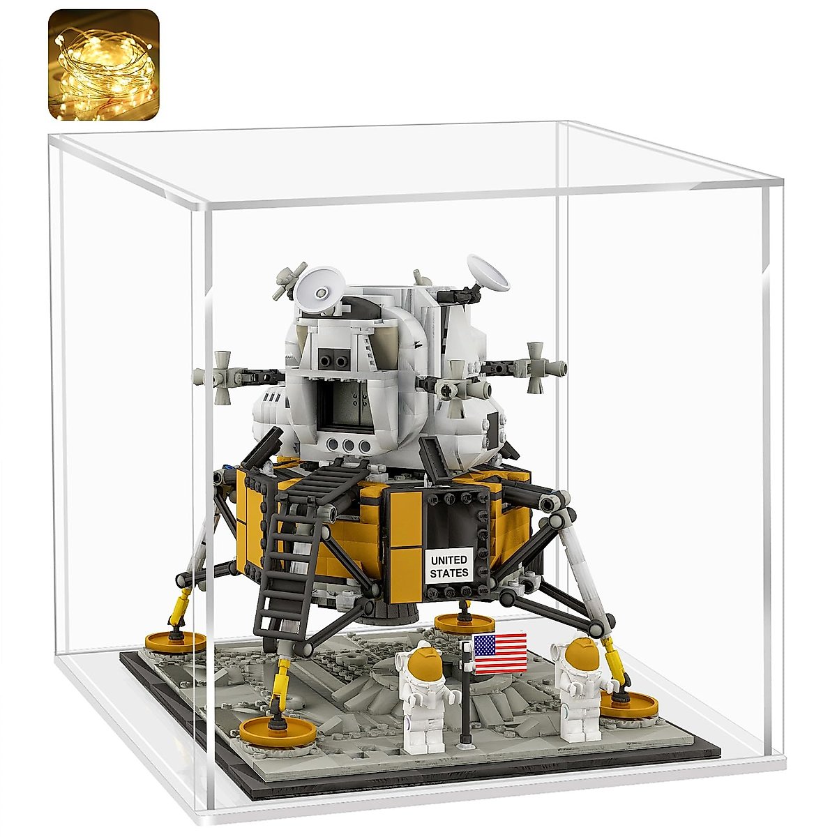 LANSCOERY Acrylic Display Case, Assemble Showcase Display Box for Collectibles, with Dustproof & Seamless Display Design, 6x6x6inch White Base