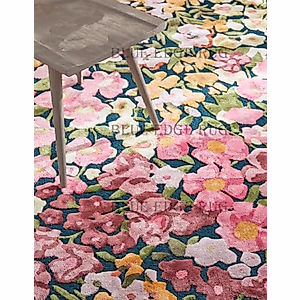 BLUEEDGERUG Handmade Flower Multicoloured Irregular Area Rug 100% Imported Blended Wool Floral Area Rug (2.6x6.0 feet)