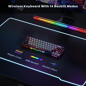 GEODMAER GM68 65% Wireless Gaming Keyboard, Rechargeable RGB Backlit Gaming Keyboard with 14 Backlit Modes, 68 Keys Ultra-Compact Anti-ghosting Keyboard for PC Laptop