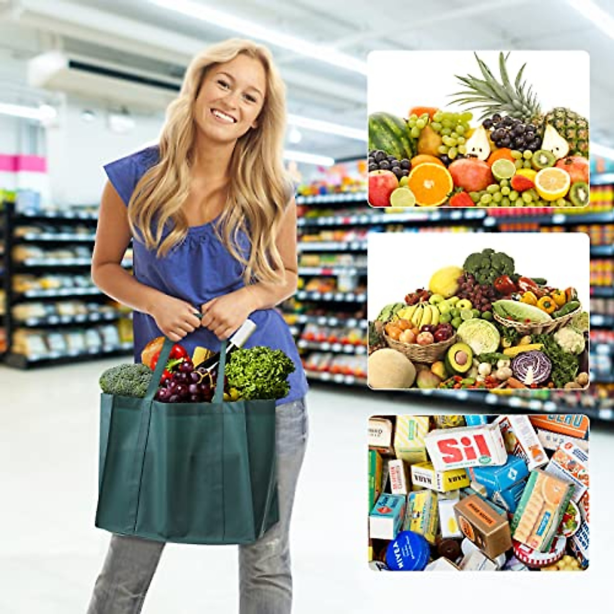 HECTOLIFE 20-Pack Reusable Grocery Bags，Large Washable Foldable Shopping Bags，Heavy Duty Tote Bags with Reinforced Handles(Multicolor)