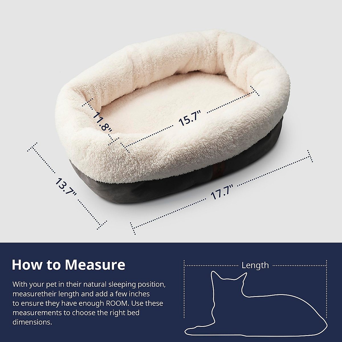 Petace Self Warming Cat Bed, 17.7" x 13.7" Anti-Slip Soft Round Thermal Pet Cushion Bed for Kittens & Small Puppy, Gray