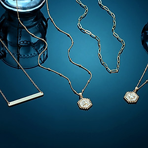 Turandoss Gold Layered Initial Necklaces for Women, Handmade 14K Gold Plated Cute Bar Necklace Layering Bead Chain Hexagon Letter Initial Necklace Layered Necklaces for Women Gold Jewelry Gifts (A)