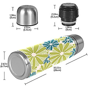 Stainless Steel Leather Vacuum Insulated Mug Flower Thermos Water Bottle for Hot and Cold Drinks Kids Adults 16 Oz