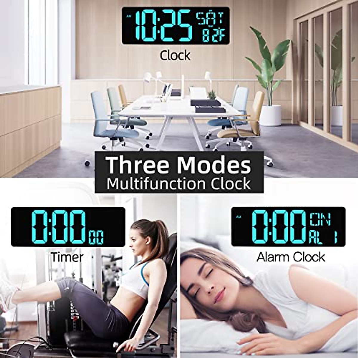 TXL Digital Wall Clock Large Display, 16.5" LED Wall Clock with Date and Temperature,Count Up/Down Timer Clock with Remote Control, Adjustable Brightness Alarm Clock for Home, Office, Gym, Elderly