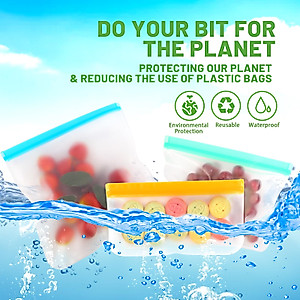 Vosyinm 12 Pack Reusable Ziplock Bags,Silicone Bags Reusable Storage,Reusable Sandwich Bags,Freezable Snack Bag for Storing Meat Lunch Fruit Veggies Snack Make-up(4 Small + 4 Medium+ 4 Large)