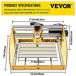 VEVOR CNC Router Machine, 3018 w/GRBL Offline Control, Limit Switches & Emergency-Stop, PCB PVC Wood leather Engraving Machine, Dustproof Safe Acrylic Baffle, XYZ Working Area 300 x 180 x 45mm