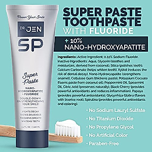 Dr Jen Super Paste Natural Remineralizing Toothpaste with 10% Nano Hydroxyapatite + Fluoride, Dentist Recommended, for Sensitive Teeth, Freshens Breath, Strengthen Enamel (3.4 oz)
