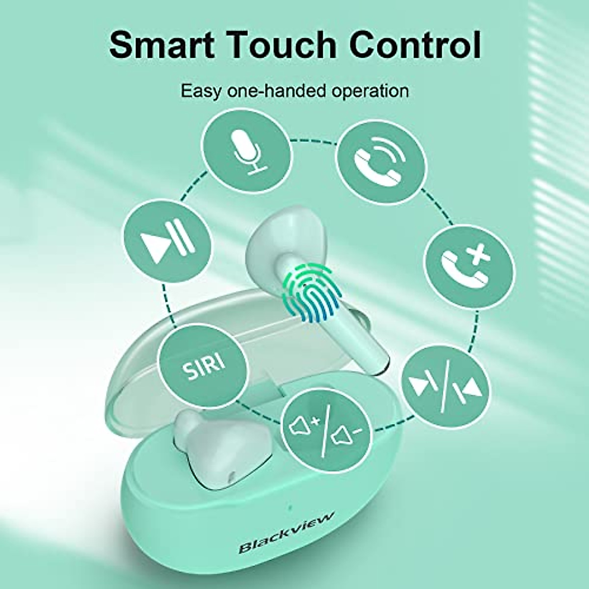 Blackview Bluetooth Headphones, BT5.3 Wireless Earbuds with IPX7 Waterproof Stereo Headphones in Ear Built in Mic Headset Premium Sound, AirBuds 6 with CVC 8.0 Noise Reduction, Touch Control - Green