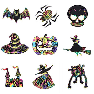 LUREME Scratch Paper Art Set 107 Pcs Rainbow Magic Scratch Off Arts and Crafts Supplies Kits Sheet Party Favor Christmas Easter Craft Birthday Gifts (ME000010-2) Halloween