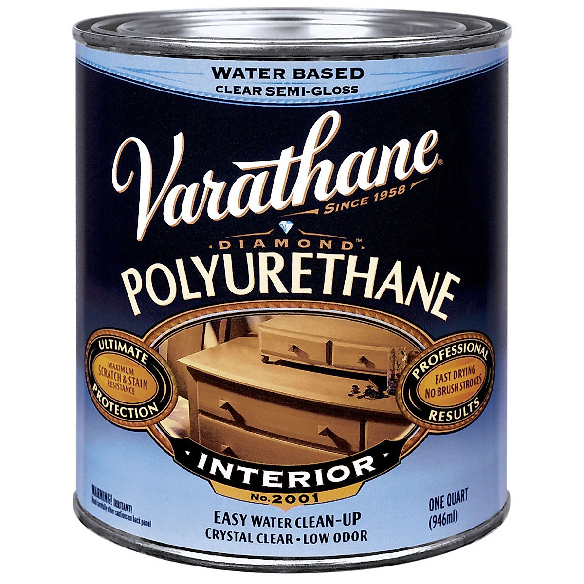 2-Pack of 1 qt Rust-Oleum 200141H Crystal Clear Varathane Water-Based Interior Polyurethane, Semi-Gloss