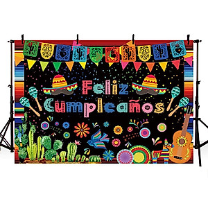 AIBIIN 7x5ft Feliz Cumpleaños Backdrop Mexican Fiesta Happy Birthday Party Decorations Cinco De Mayo Festival Birthday Banner Photo Studio Props