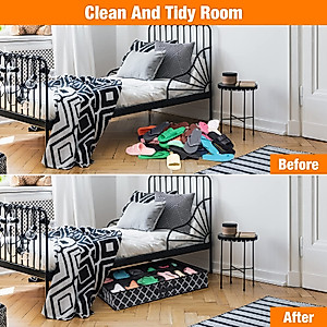 Berlune Set of 4 Under Bed Shoe Storage Organizer, Fits Total 48 Pairs Fabric Shoe Containers Box with Clear Cover and Handles Breathable Shoe Storage Bins Shoe Storage Bag, 29.5 x 23.2 x 5.1 Inches