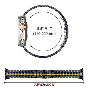 YeeCASE Stainless Steel Band Compatible with Apple Watch Ultra Band 49mm 45mm 44mm 42mm 38mm 40mm 41mm, Metal Strap for Apple Watch Series 8 7 6 5 4 3 2 1 SE (42mm/44mm/45mm/49mm, Dark Blue/Gold)