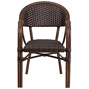 Flash Furniture 3 Pk. Milano Series Dark Brown Rattan Restaurant Patio Chair with Red Bamboo-Aluminum Frame