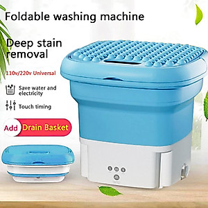 Portable Washing Machine, Mini Foldable Bucket Washer and Spin Dryer for Camping, RV, Travel, Small Spaces, Lightweight and Easy to Carry (Blue)