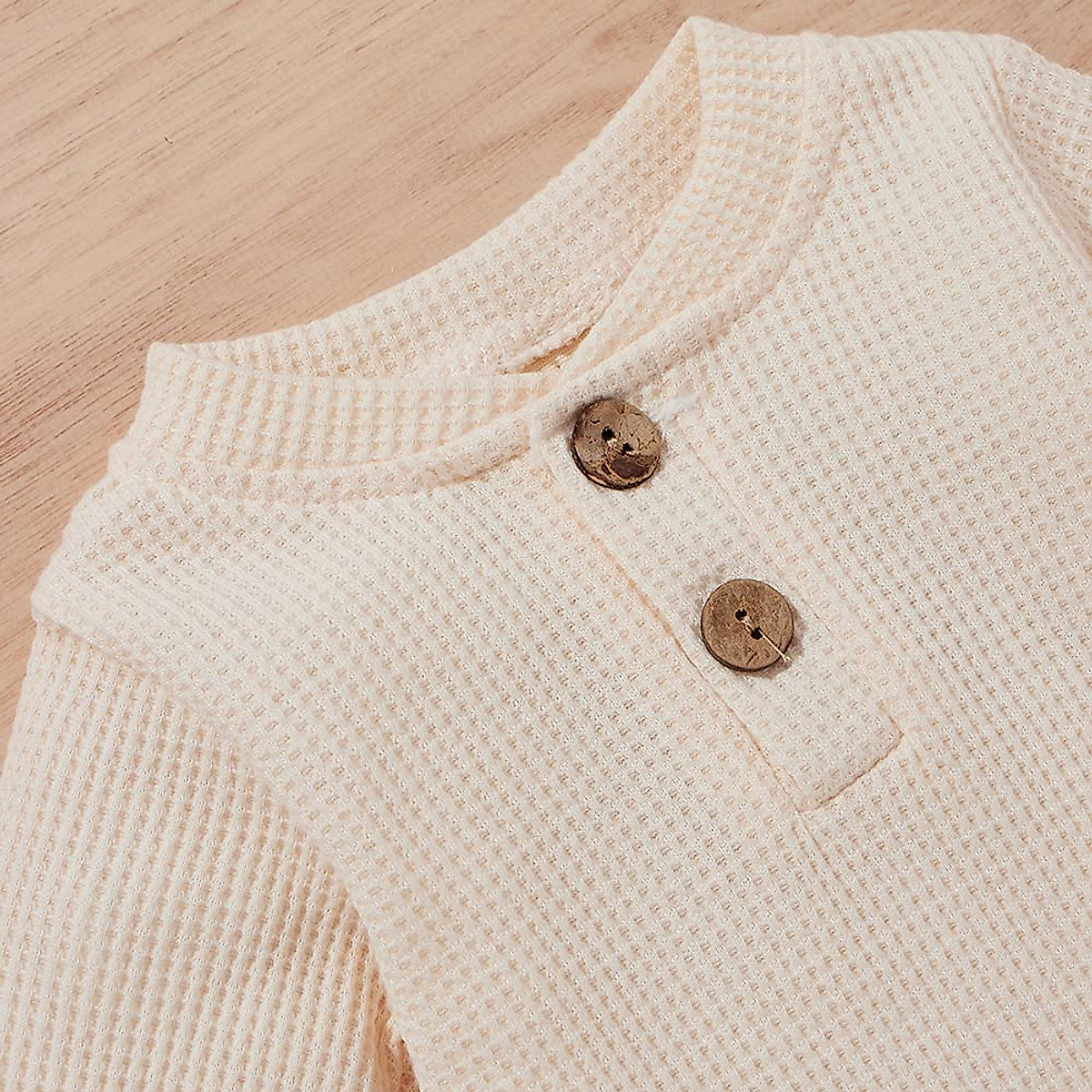 Thorn Tree Newborn Baby Boy Girl Long Sleeve Clothes Set Unisex Baby Knitted Outfits Infant Solid Snap Bodysuit Ribbed Pants (Beige,0-3 Months)