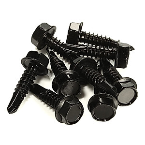#14 x 3/4" Hex Washer Head Self Drilling Screws, Self Tapping Sheet Metal Tek Screws, 410 Stainless Steel, Black Oxide Finish, 50 PCS