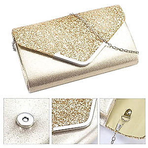 DIGOGO Sequins Flap Evening Purse Envelope Shaped Clutch Purse Chain Crossbody Shoulder Bag for Wedding Party Prom Ball Gold