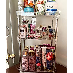 Bathroom Organizer Countertop, 3-Tire Skincare Organizers Vanity Tray Corner Shelf for Makeup Cosmetic Perfume, Multi-Functional Acrylic Organizer in Vanity Dresser Bathroom Kitchen Living Room etc.