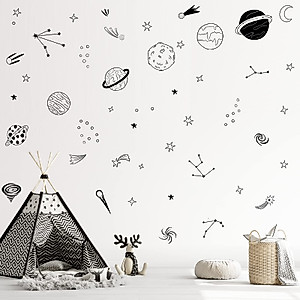 Outer Space Wall Decals Peel and Stick for Kids Girls, Vinyl Outer Space Planet Wall Stickers, Outer Space Wall Stickers for Boys Bedroom Nursery Kids Room