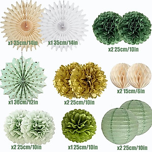 Olive Sage Green Party Decorations Olive Sage Green Tissue Paper Pom Poms Circle Dots Hanging String Garland for Sage Green Baby Shower Bridal Shower Wedding Birthday Party Decor