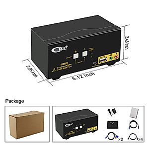 CKL Triple Monitor HDMI KVM Switch 2 Port with Audio and USB 2.0 HUB, PC Monitor Keyboard Mouse Switcher Box Mirrored or Extended Display 4K@30Hz for Computers and Laptops CKL-923HUA