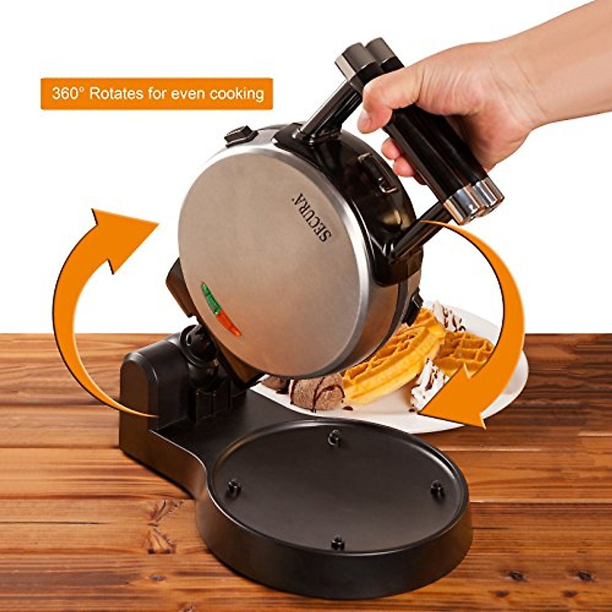 Secura Upgrade Automatic 360 Rotating Non-Stick Belgian Waffle Maker w/Removable Plates, 17”*10“*6.05”