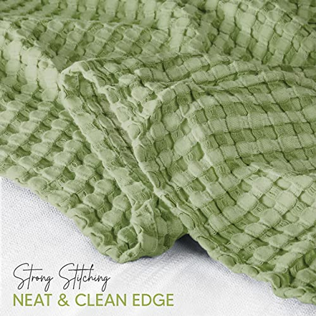 Utopia Bedding Cotton Waffle Blanket 300 GSM (Sage Green - 90x108 Inches) Soft Lightweight Breathable Bed Blanket King Size Layering Any Bed for All Season