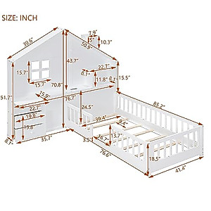 RORIGAT Wooden Twin Size House Bed with Window and Bedside Drawers, Platform Bed Frame with Shelves and a Set of Sockets and USB Port for Kids/Bedroom,White