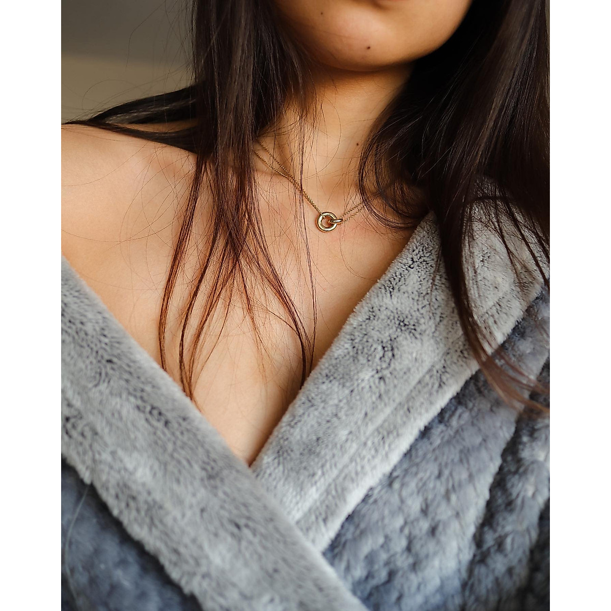 AllenCOCO Dainty Gold Necklace for Women Trendy, Cute Sister Necklaces, 14k Gold Plated S925 Sterling Silver Interlocking Circle Necklace for Women Non Tarnish Friendship Necklace Gift