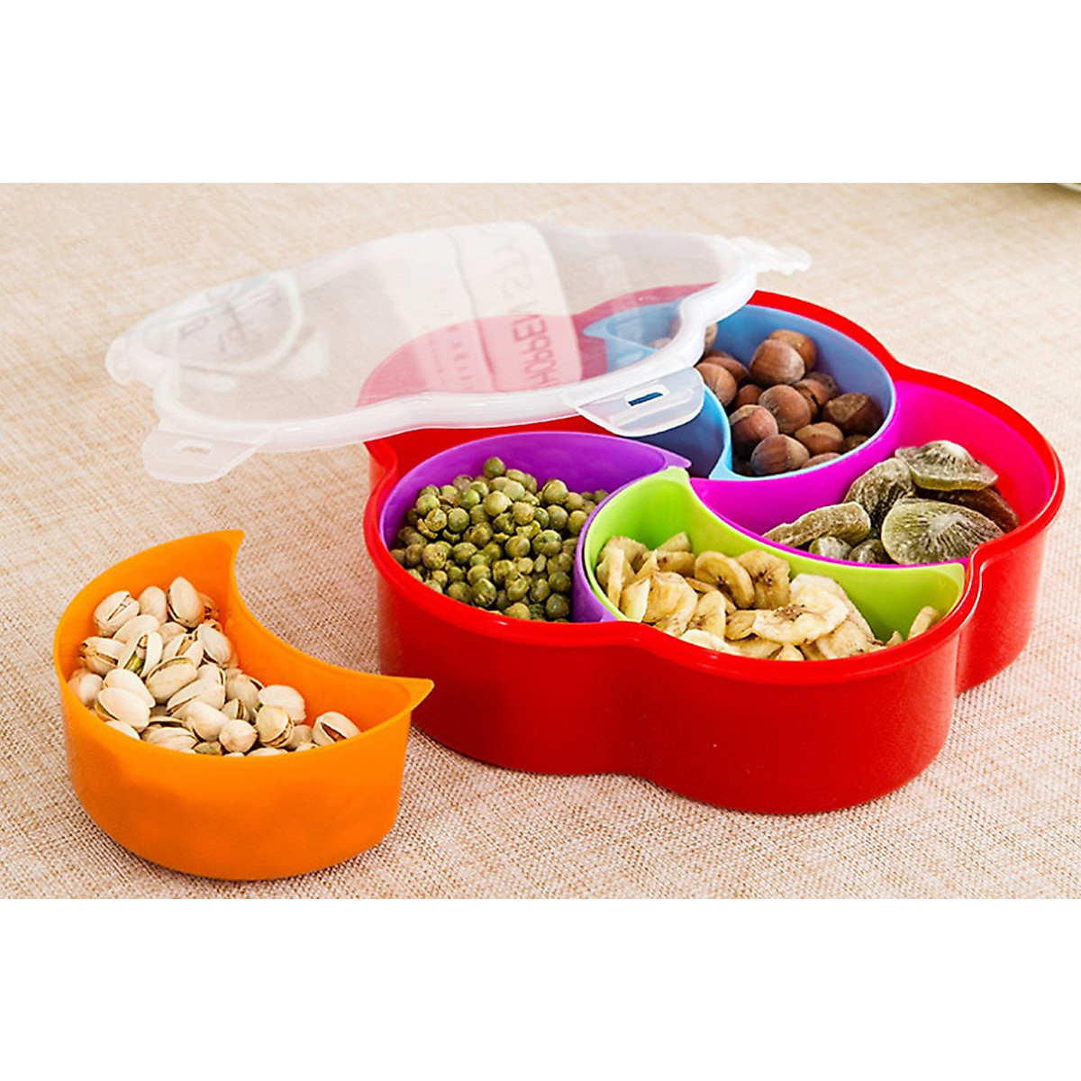 Emoyi Plastic Decorative Serving Trays Food Container with Lid and Removable Cup Appetizer Plates for Holiday Party and Kitchen