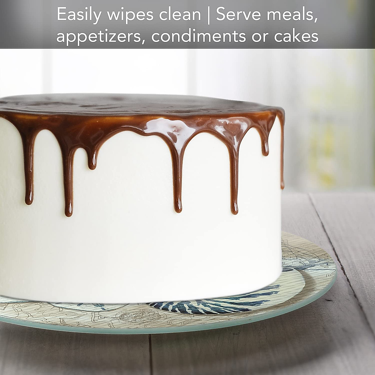 Counterart Tide Pool Shells 4mm Heat Tolerant Tempered Glass Lazy Susan Turntable 13" Diameter Cake Plate Pizza Server