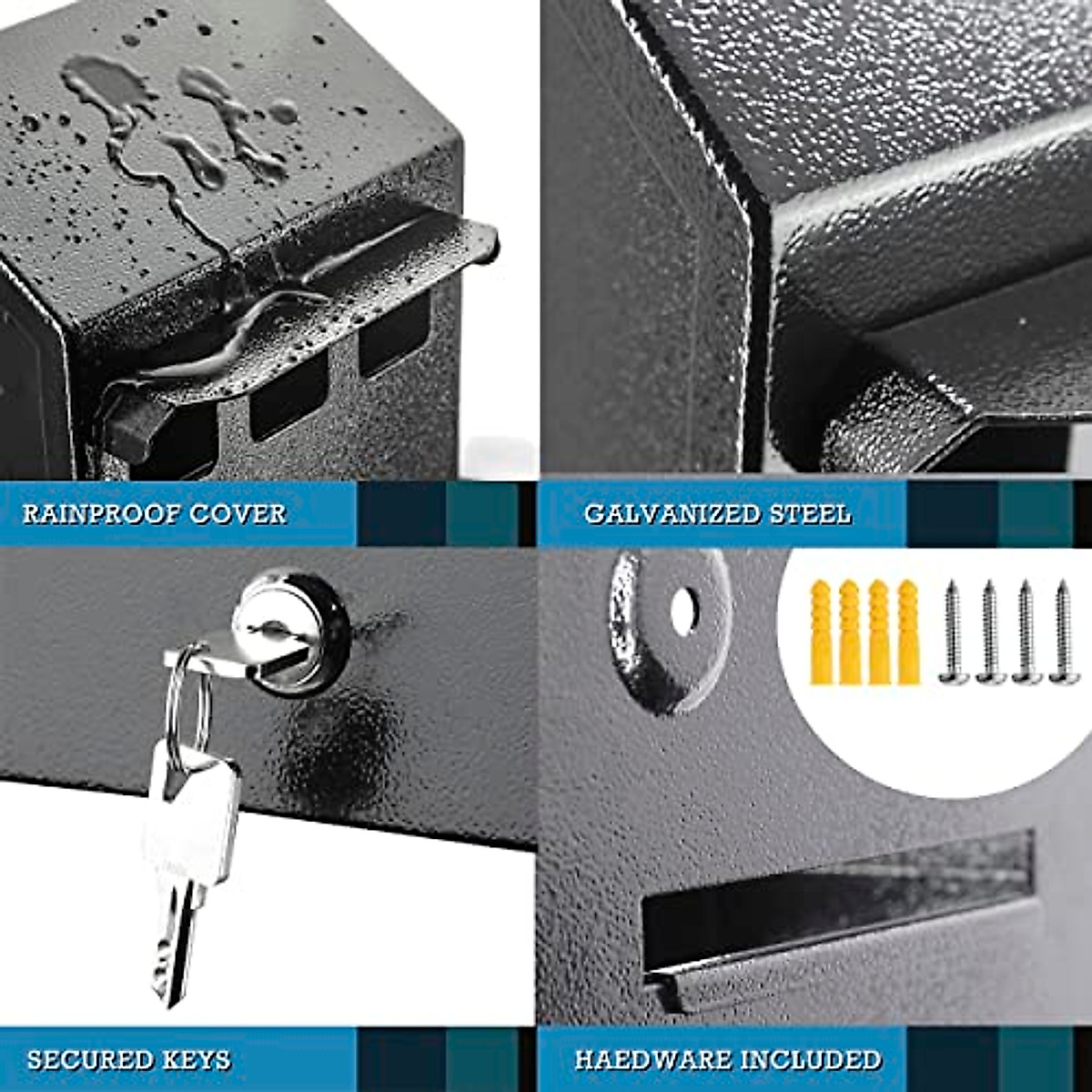 POCHAR Rainproof Wall Mount Disposal Containers - Galvanized Steel Outdoor Receptacles Smoker Disposal - Easy Waste Accommodation - for Outdoor Use (Black)