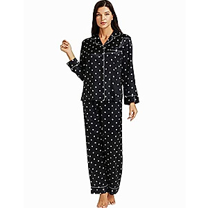 Womens Silk Satin Pajamas Set Sleepwear Loungewear Black XL