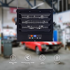 Uthfy 7500W Ceiling Mount Heater,25000BTU Fan-Forced Industrial Heater with Digital Thermostat,Electric Garage Heater with Remote Control,9H Timer, Black, 14.0 * 10.6 * 12.7" (BGP2102-75R)