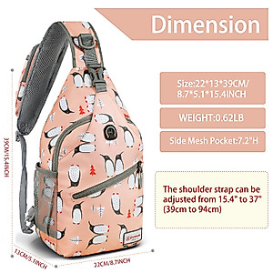 ZOMAKE Sling Bag, Penguin Pink, Nylon, 5 Separate Compartments, 10" iPad Compartment, Anti-Theft, Adjustable Reversible Shoulder Strap, Water Resistant