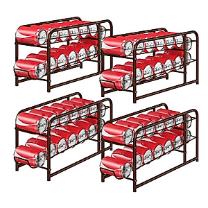 Fogein Mini Soda Can Organizer for Pantry/Refrigerator Pack of 4 Stackable, Soda Can Rack Beverage Dispenser for 221ml/7.5oz Soda Cans(Brown)