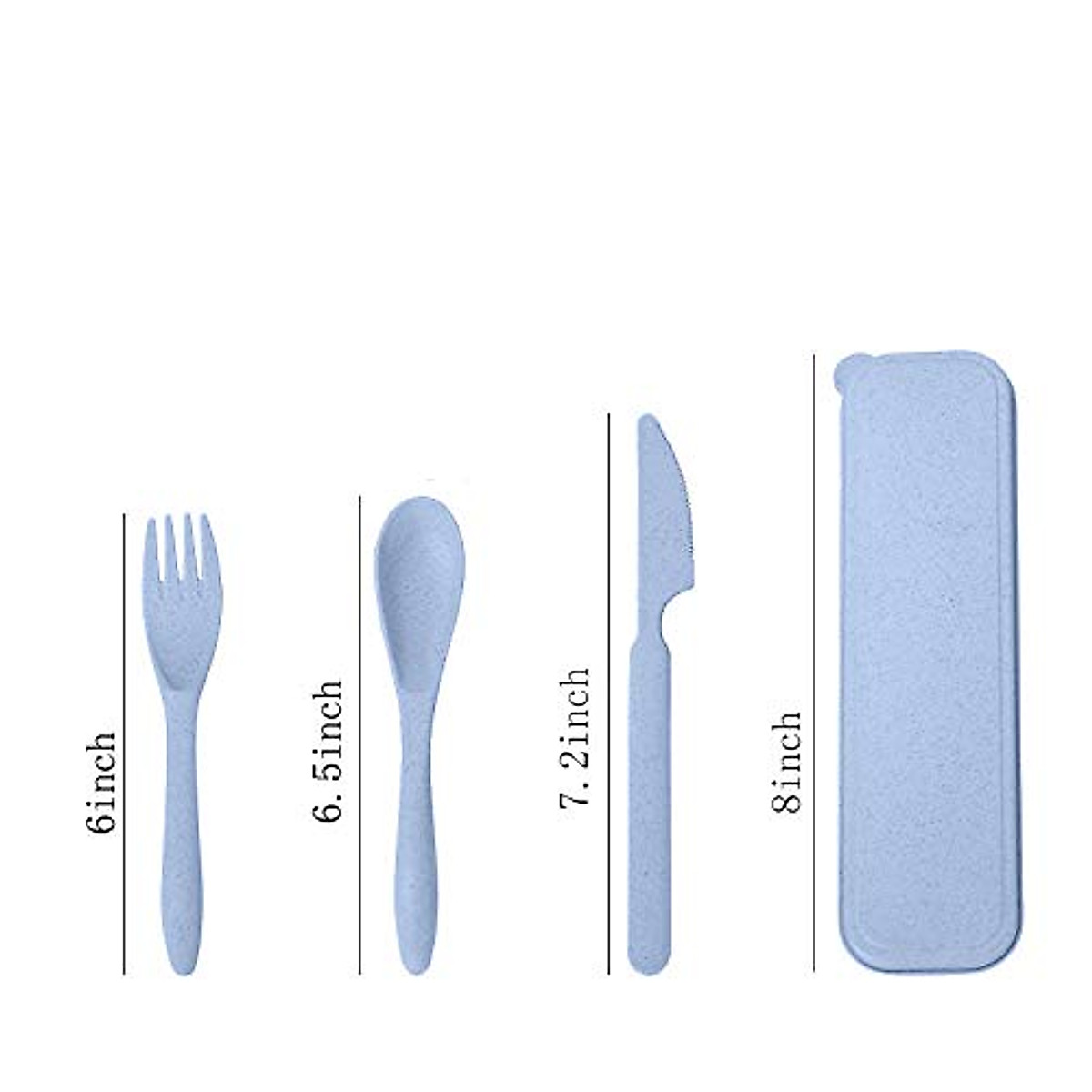 SUNNYHILL 4PCS Portable Utensils Set Straw Cutlery Set Healthy Eco-Friendly Wheat Biodegradable Chopstick Fork Knife Spoon Set for Travel Picnic Camping Students Daily Uses with Portable Case (blue)
