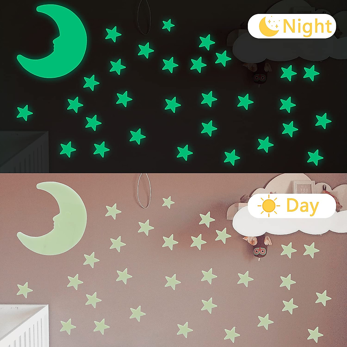 Glow in The Dark Stars with Moon,Wall Stickers for Kids,200 Stars with 1 Moon,300 Stickers