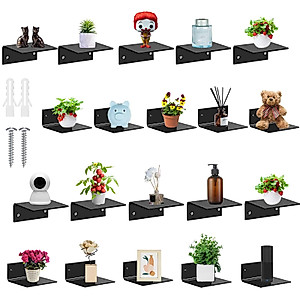 Juexica Small Acrylic Floating Shelves for Wall Adhesive Wall Mounted Shelves for Bathroom, Bedroom, Living Room, Office (Black,20 Pcs)