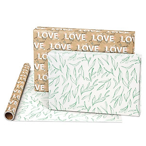 American Greetings 175 sq. ft. Reversible Flower Wrapping Paper Bundle for Weddings, Bridal Showers, Engagement, Anniversaries and All Occasions, Love Text and Floral (1 Roll, 30 in x 70 ft.)