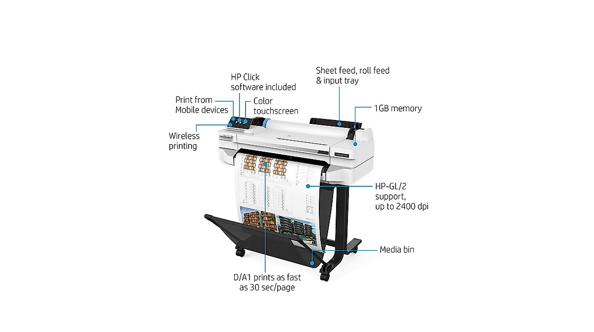 HP DesignJet T530 Wireless Plotter Printer for Professionals
