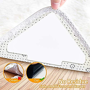 Rug Tape, 10 Pcs Double Sided Non Slip Reusable Rug Stopper, Washable Rug Tape for Hardwood Floors, Tile Floors, Carpets, Floor Mats, Wall (Peal White)